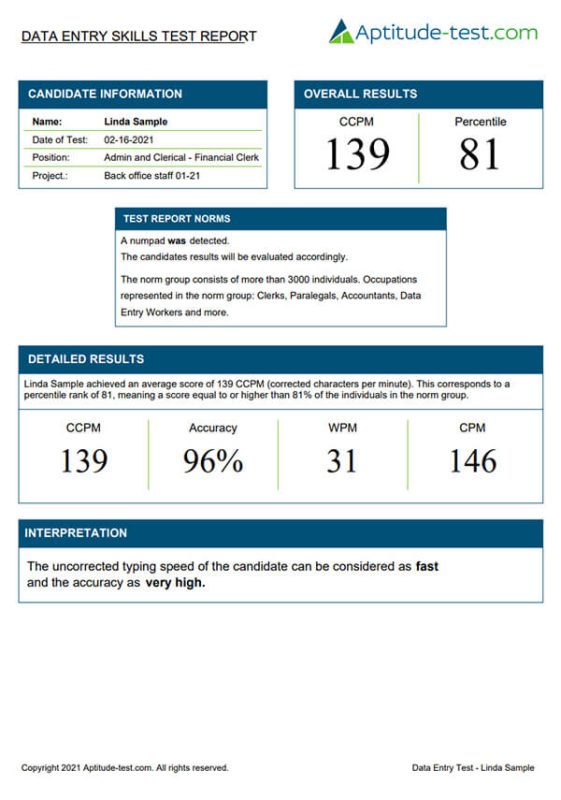 Data Entry Skills Test - Aptitude-test.com