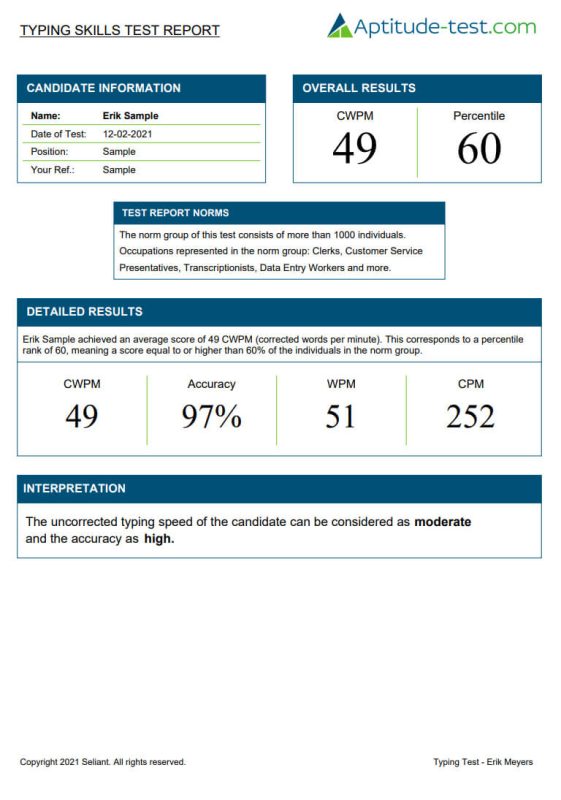 Typing Skills Test - Aptitude-test.com