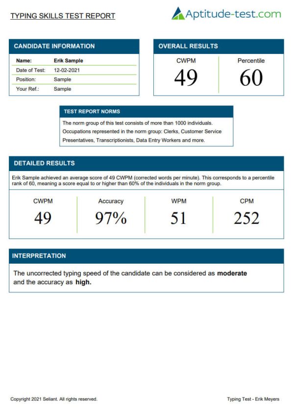 Typing Skills Test - Aptitude-test.com